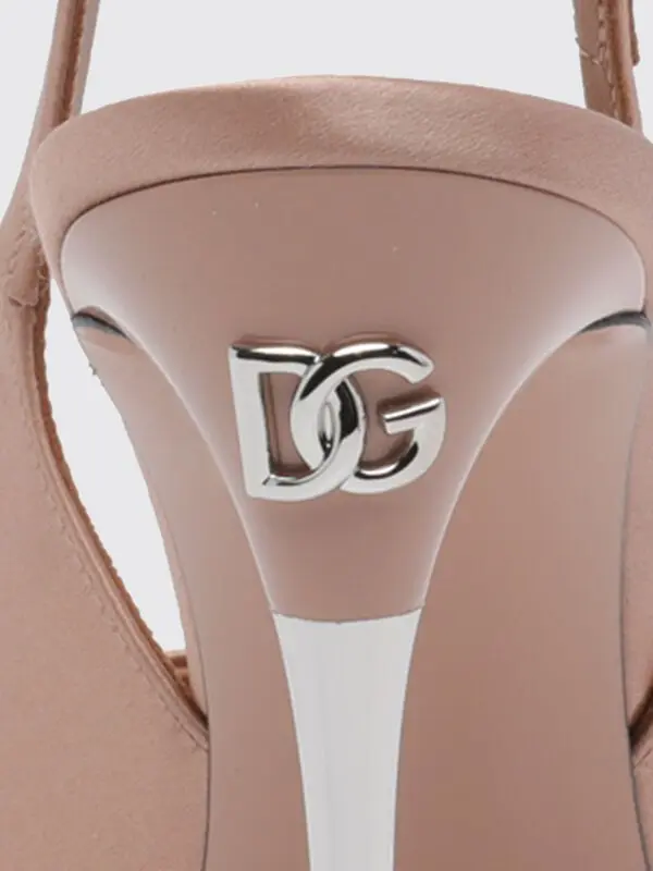 Dolce & Gabbana Silk Blend Slingback Pumps With Metallic Dg Monogram - Pink