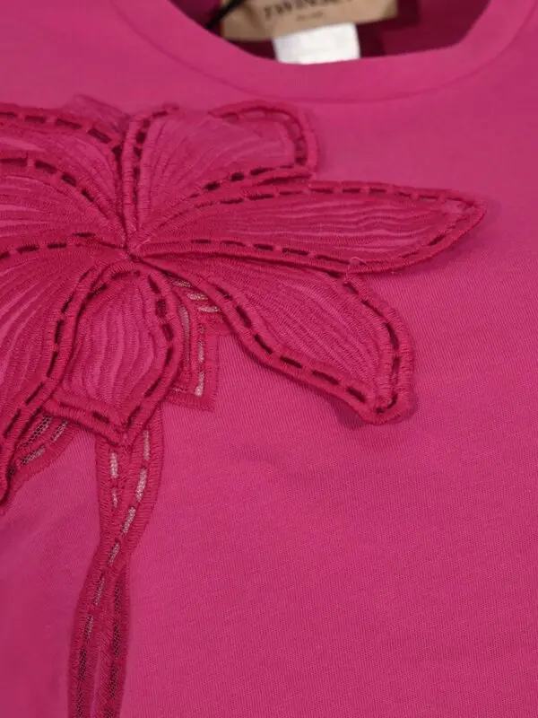 TWINSET Cotton T-shirts With Embroidered Flower - Fuchsia