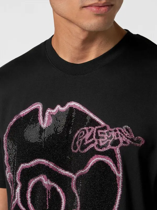 Philipp Plein Rhinestone Skull Logo Cotton Crew Neck T-shirt - Black