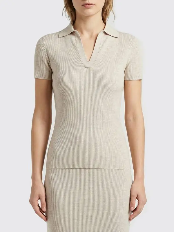 Max Mara Ribbed Knit Polo Shirt - Beige