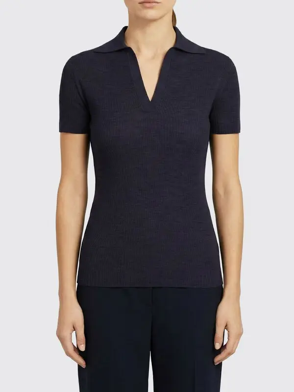 Max Mara Ribbed Short Sleeve Polo Shirt - Blue