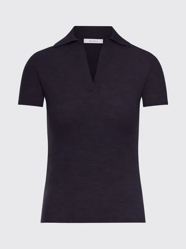 Max Mara Ribbed Short Sleeve Polo Shirt - Blue