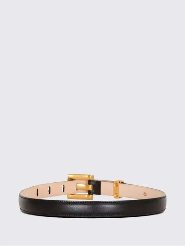 Balmain Leather Belt With Gold Tone Buckle