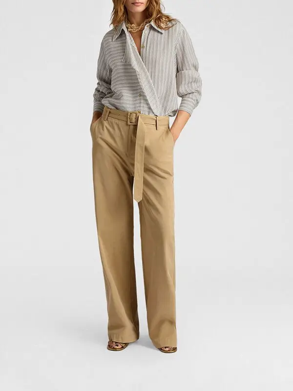 Momoni Striped Viscose Silk Blend Shirt With Ruffle Detail