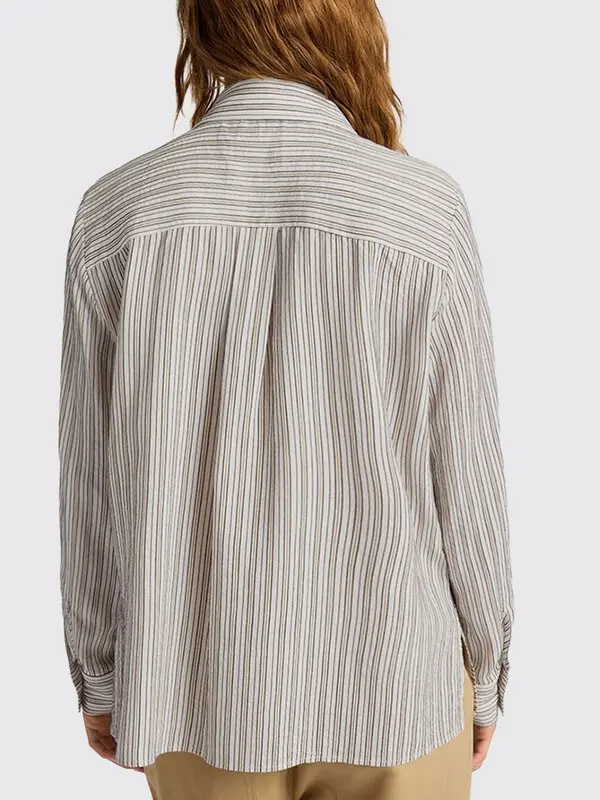 Momoni Striped Viscose Silk Blend Shirt With Ruffle Detail