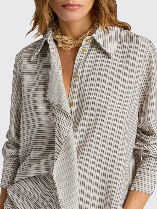 Momoni Striped Viscose Silk Blend Shirt With Ruffle Detail