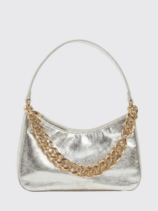TWINSET Liliane Medium Laminated Leather Bag - Silver