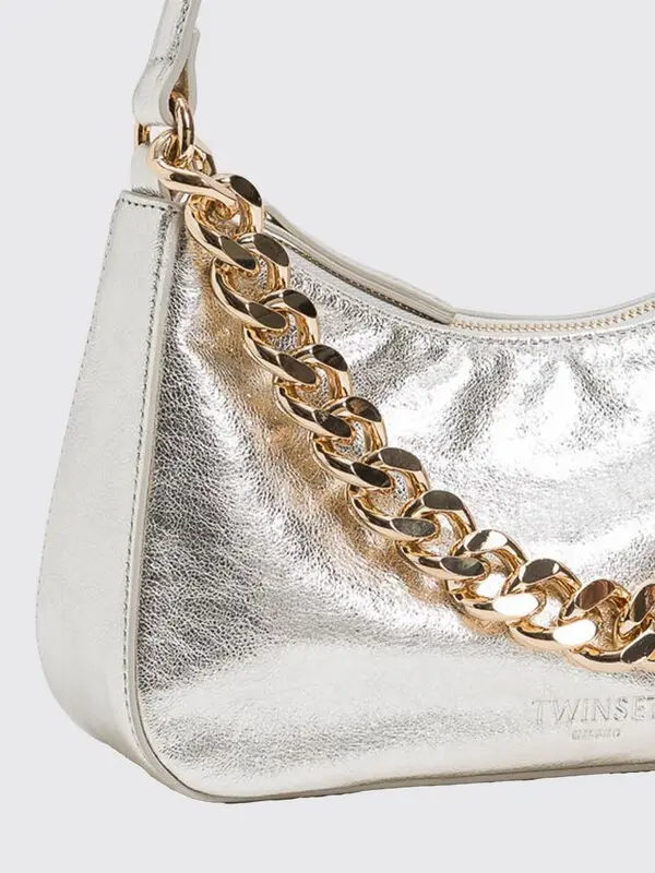 TWINSET Liliane Medium Laminated Leather Bag - Silver