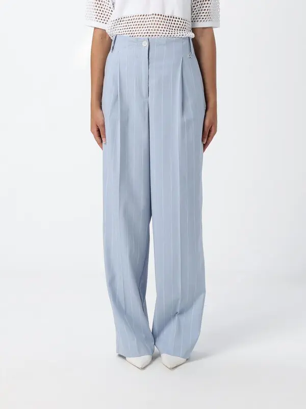 TWINSET Striped Viscose Blend Straight Trousers - Sky Blue
