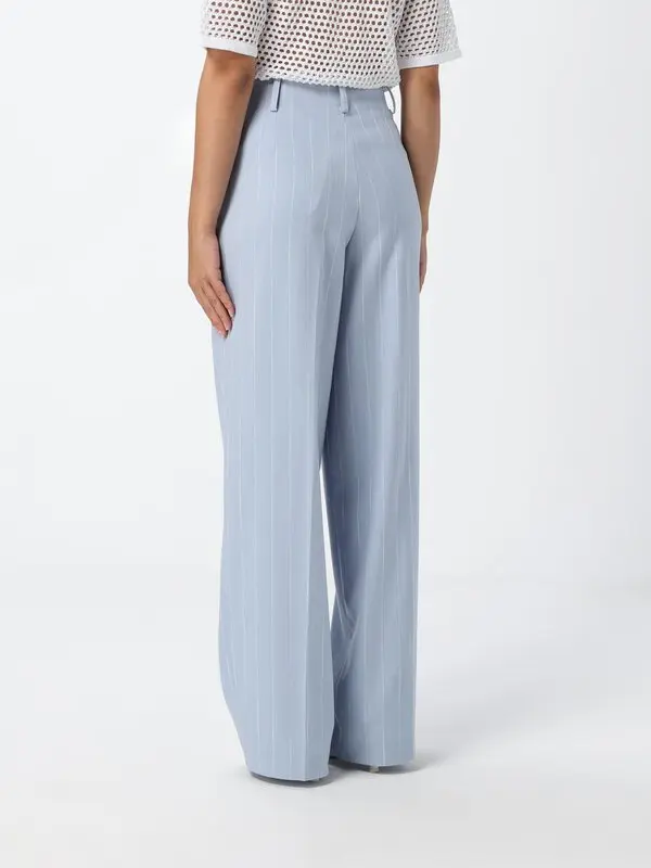 TWINSET Striped Viscose Blend Straight Trousers - Sky Blue