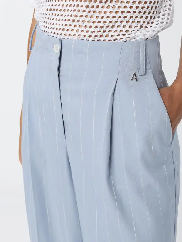 TWINSET Striped Viscose Blend Straight Trousers - Sky Blue