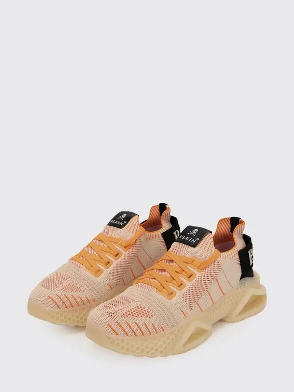 Philipp Plein Crochet Knit Low-top Sneakers With Elasticated Ankle And Logo Detail - Beige