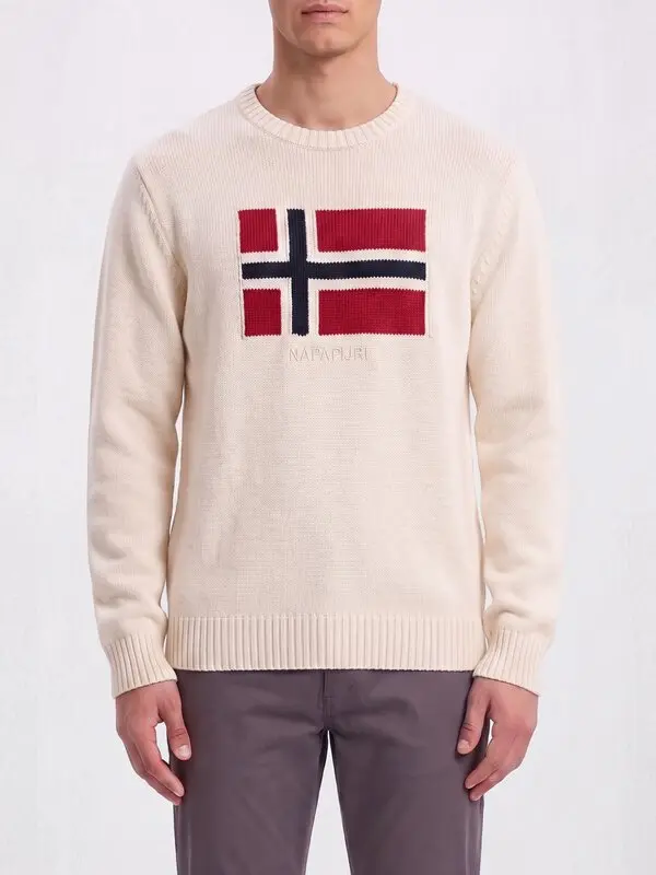 NAPAPIJRI Cotton Crew Neck Sweater With Jacquard Logo - Beige