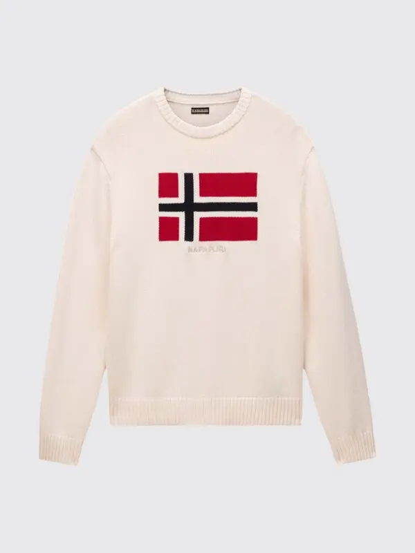 NAPAPIJRI Cotton Crew Neck Sweater With Jacquard Logo - Beige