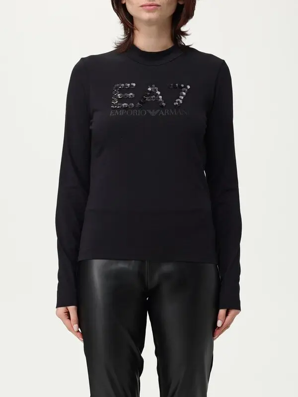 EA7 Emporio Armani Sequined Logo Long Sleeve Top