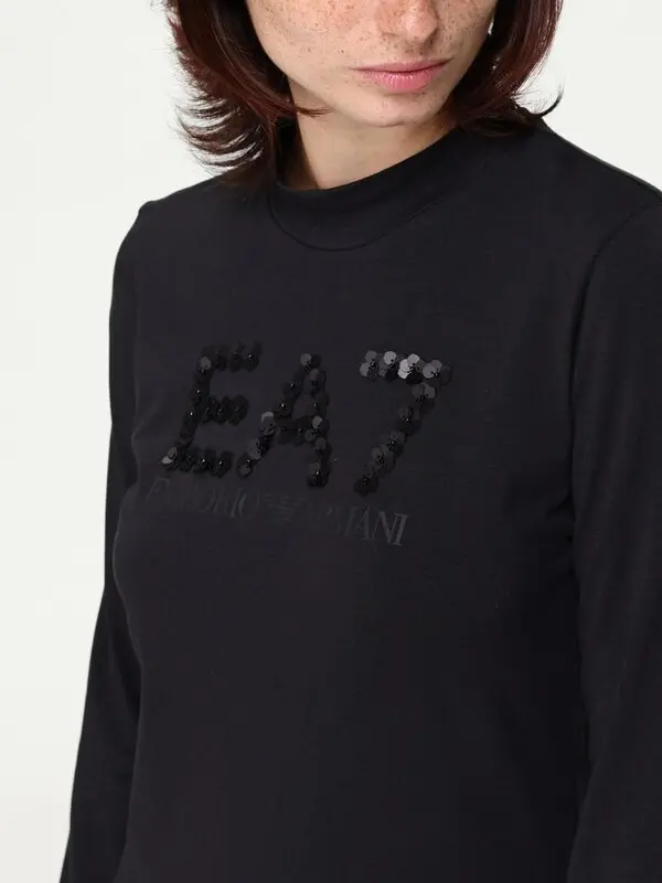 EA7 Emporio Armani Sequined Logo Long Sleeve Top
