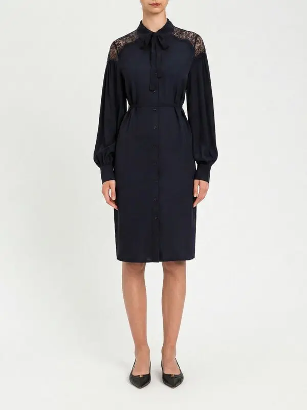 TWINSET Viscose Chemisier Dress With Lace Inserts