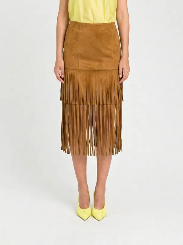 TWINSET Suede-effect Fringed Midi Skirt