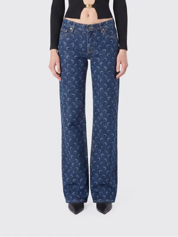 MARINE SERRE Monogram Print Denim Flared Jeans