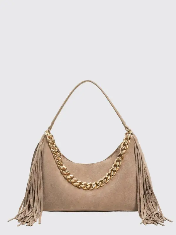 TWINSET Liliane Suede Fringed Shoulder Bag - Sand