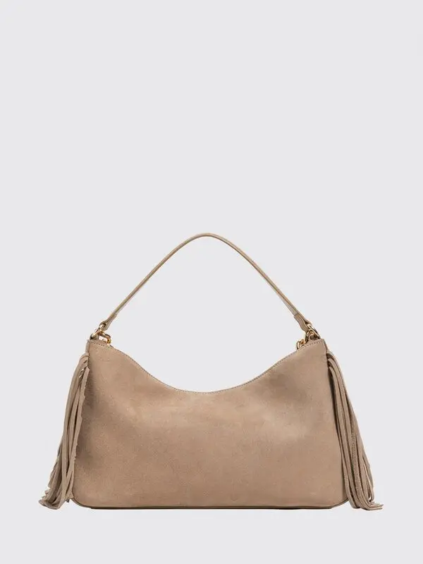 TWINSET Liliane Suede Fringed Shoulder Bag - Sand