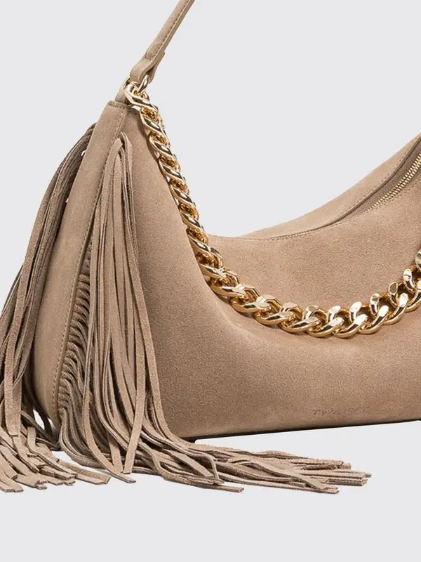 TWINSET Liliane Suede Fringed Shoulder Bag - Sand