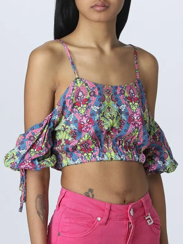 GAELLE PARIS Printed Cold Shoulder Cropped Blouse