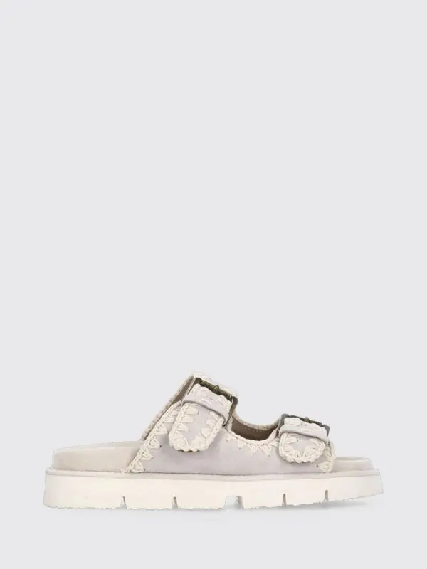 Mou New Bio Suede Sandals With Topstitching - Ivory