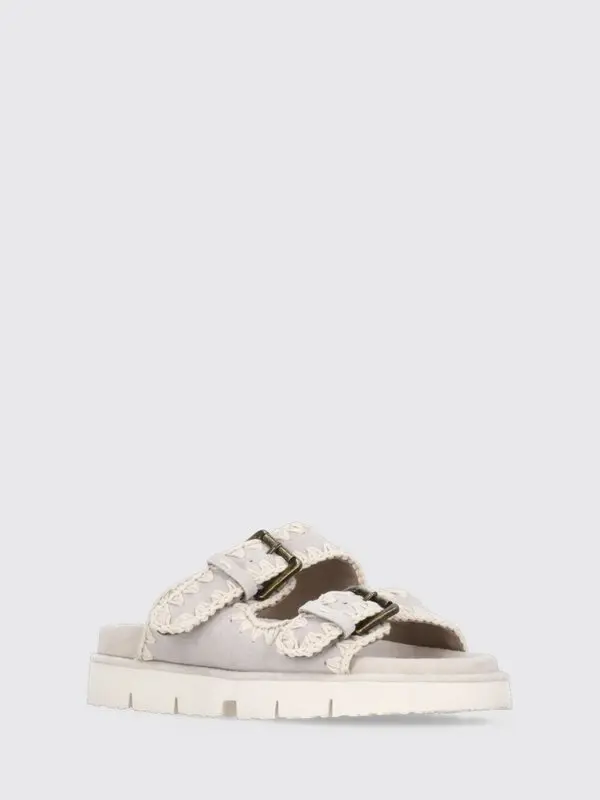 Mou New Bio Suede Sandals With Topstitching - Ivory