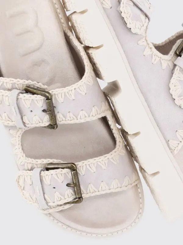 Mou New Bio Suede Sandals With Topstitching - Ivory