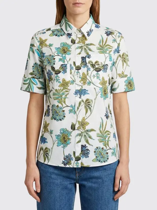 FAY Floral Print Cotton Shirt - White