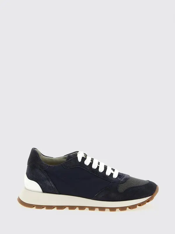 Brunello Cucinelli Suede And Nylon Sneakers With Monile - Blue