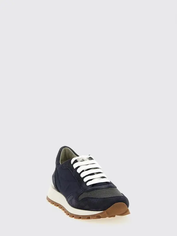 Brunello Cucinelli Suede And Nylon Sneakers With Monile - Blue