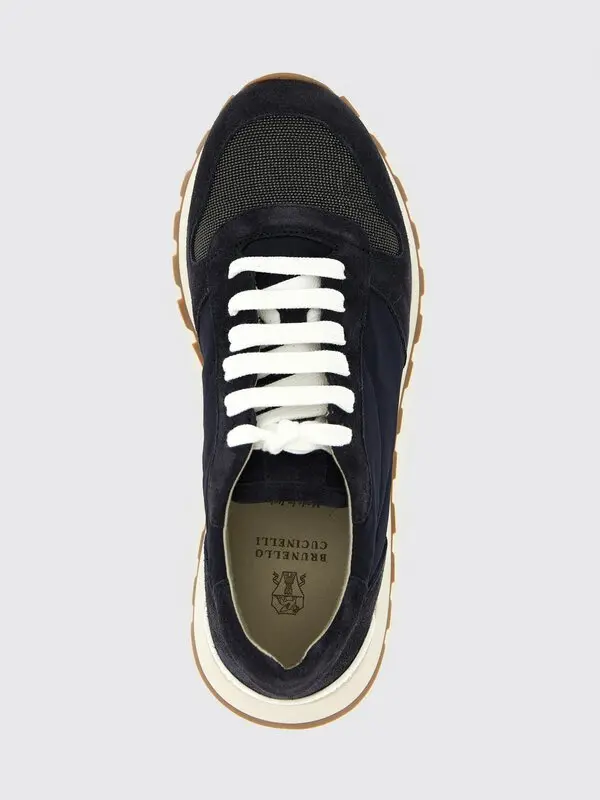 Brunello Cucinelli Suede And Nylon Sneakers With Monile - Blue