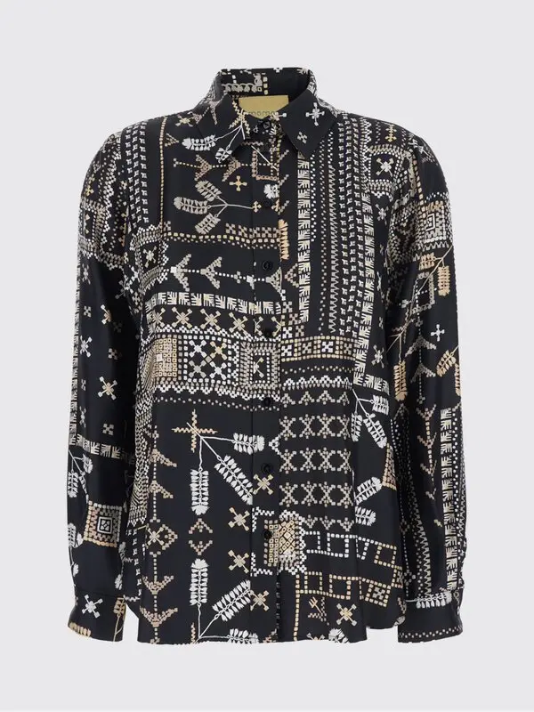 Momoni Silk Shirt With Ethnic Print - Black