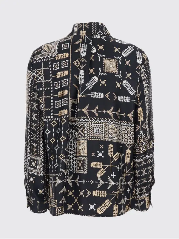 Momoni Silk Shirt With Ethnic Print - Black