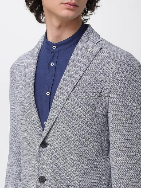 MANUEL RITZ Cotton And Linen Single Breasted Blazer - Blue
