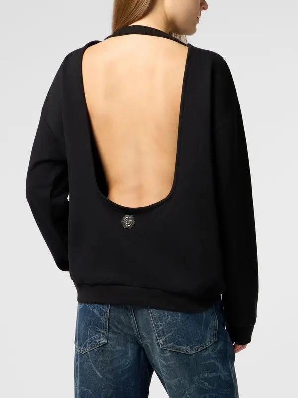 Philipp Plein Crewneck Cotton Sweatshirt With Logo And Jewel Embellishments - Black