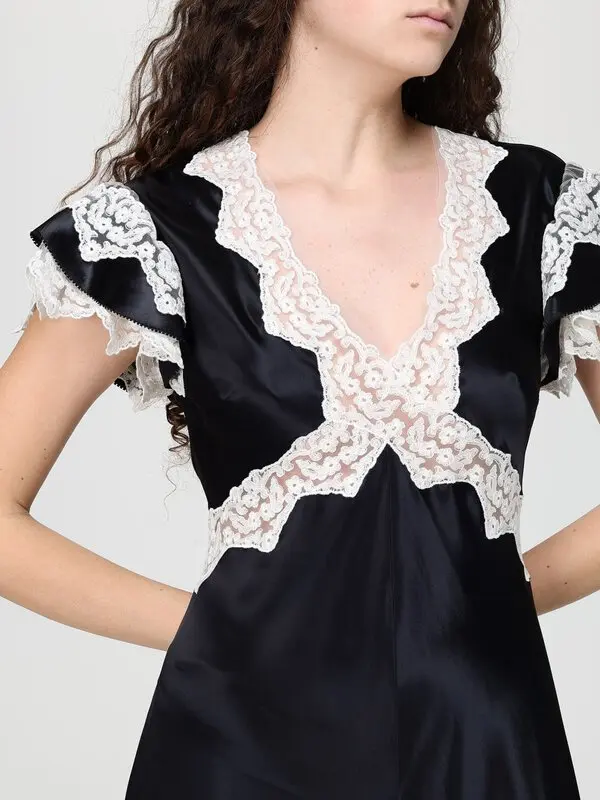Alberta Ferretti Long Satin Dress With Lace Inserts