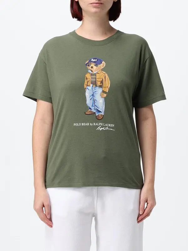 Polo Ralph Lauren Slim Fit Cotton T-shirt With Teddy Bear Print - Olive