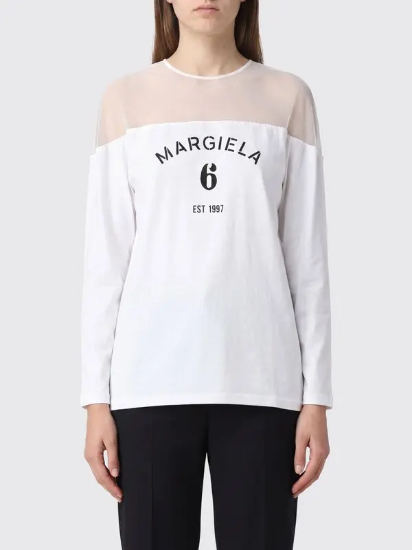 MAISON MARGIELA Cotton Jersey Long Sleeve T-shirt With Logo - White