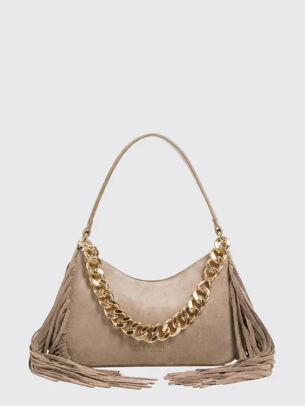 TWINSET Liliane Suede Fringed Bag - Sand