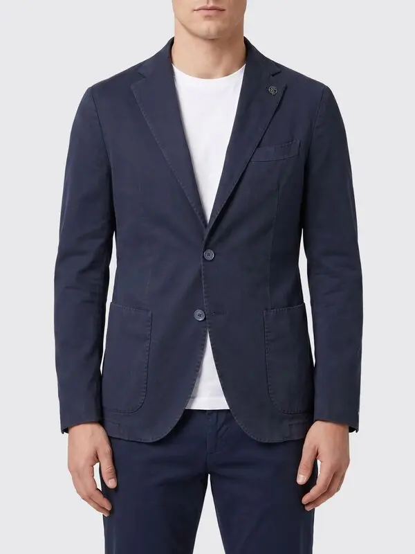 SANTANIELLO Cotton Single-breasted Blazer - Blue