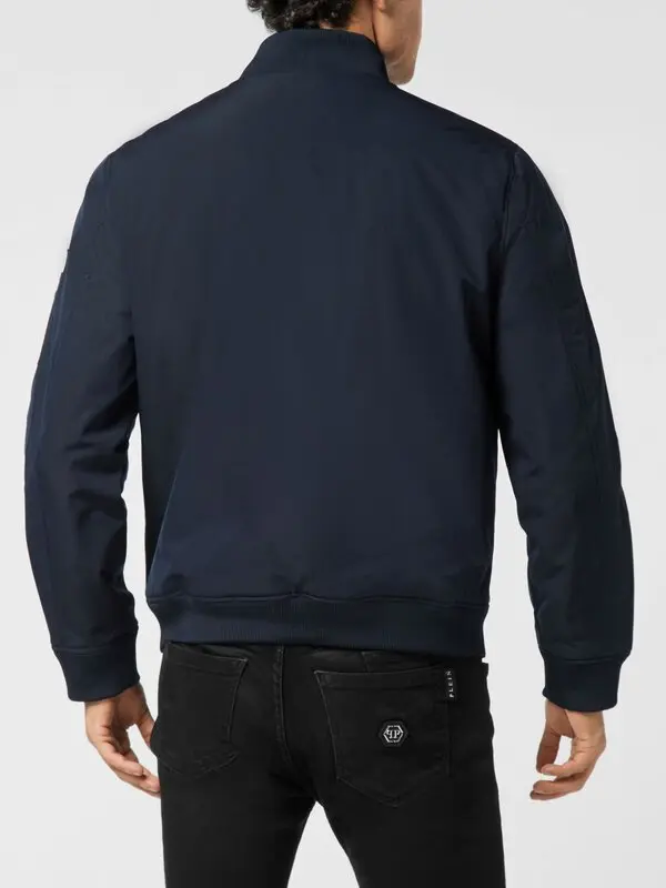 Philipp Plein Technical Fabric Bomber Jacket With Contrasting Logo And Zip Closure - Ink