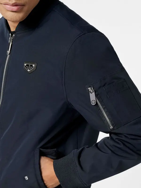 Philipp Plein Technical Fabric Bomber Jacket With Contrasting Logo And Zip Closure - Ink