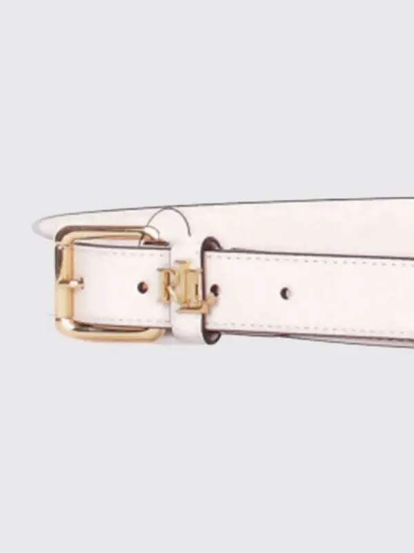 Ralph Lauren Smooth Cowhide Leather Belt With Monogram Buckle - White
