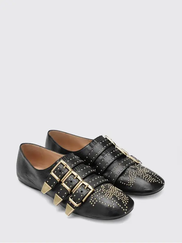 Chloé Leather Ballet Flats With Buckle And Stud Detail