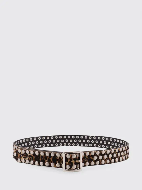 GOLDEN GOOSE Studded Animal Print Pony Hair Belt - Brown