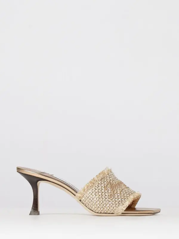 JIMMY CHOO Alexia Raffia Mules With Embroidered Logo