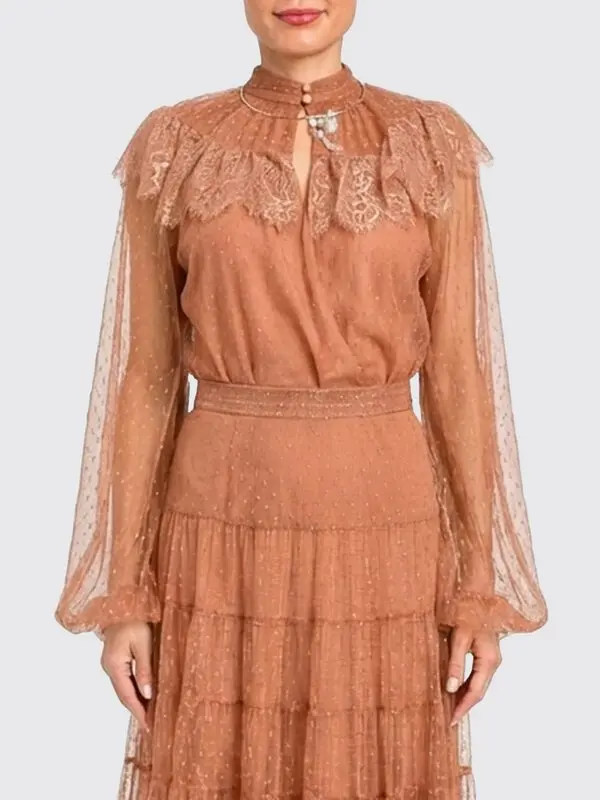 TWINSET Point D'esprit Tulle Blouse With Lace Inserts